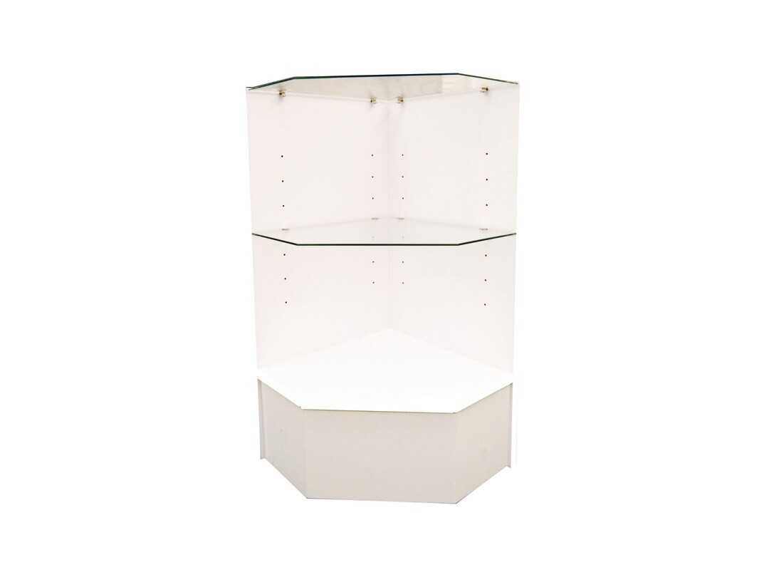 White Wood Corner Filler Pentagon Display Showcase With Adjustable ...