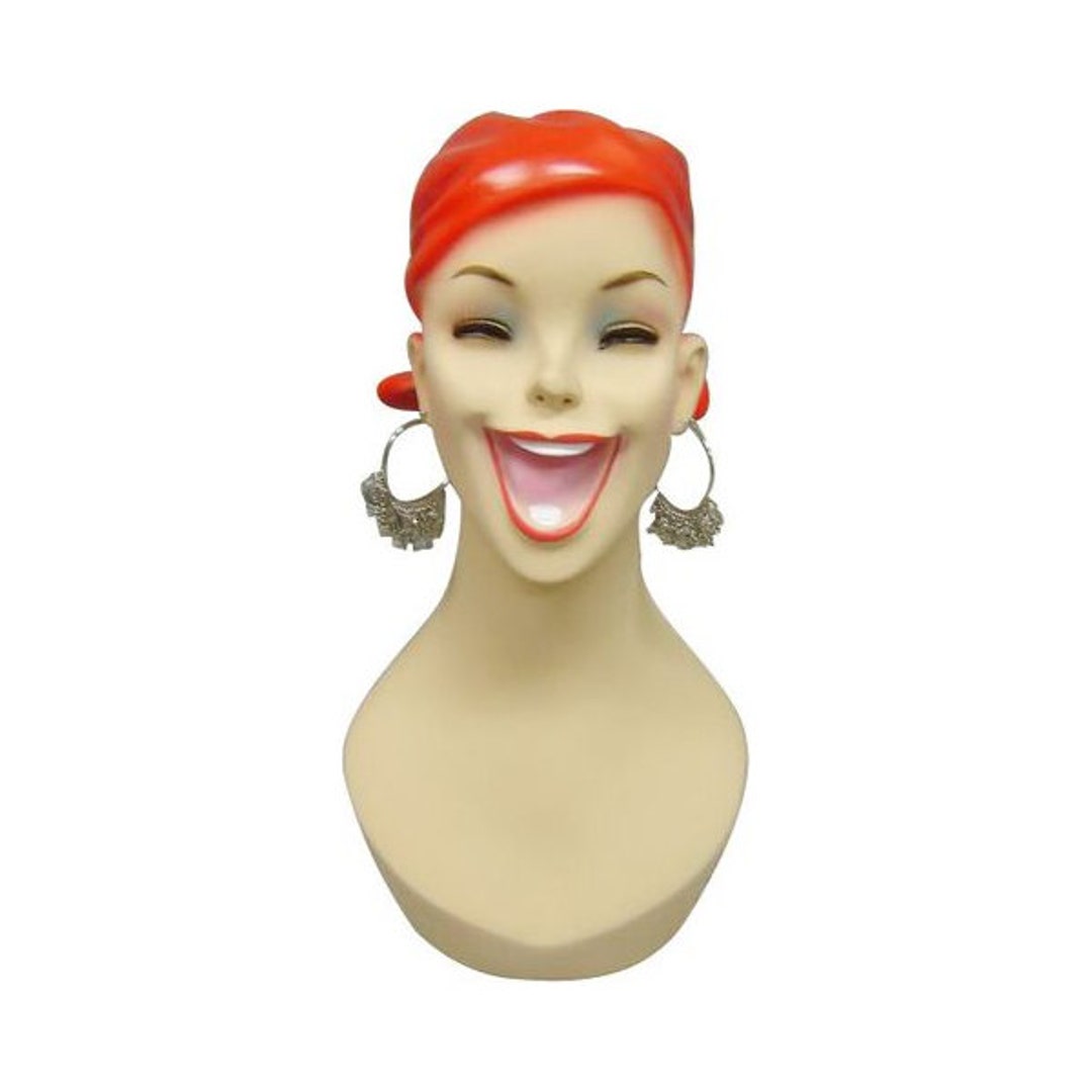 Artistic Vintage Fiberglass Adult Female Smiling Costume Mannequin Head ...