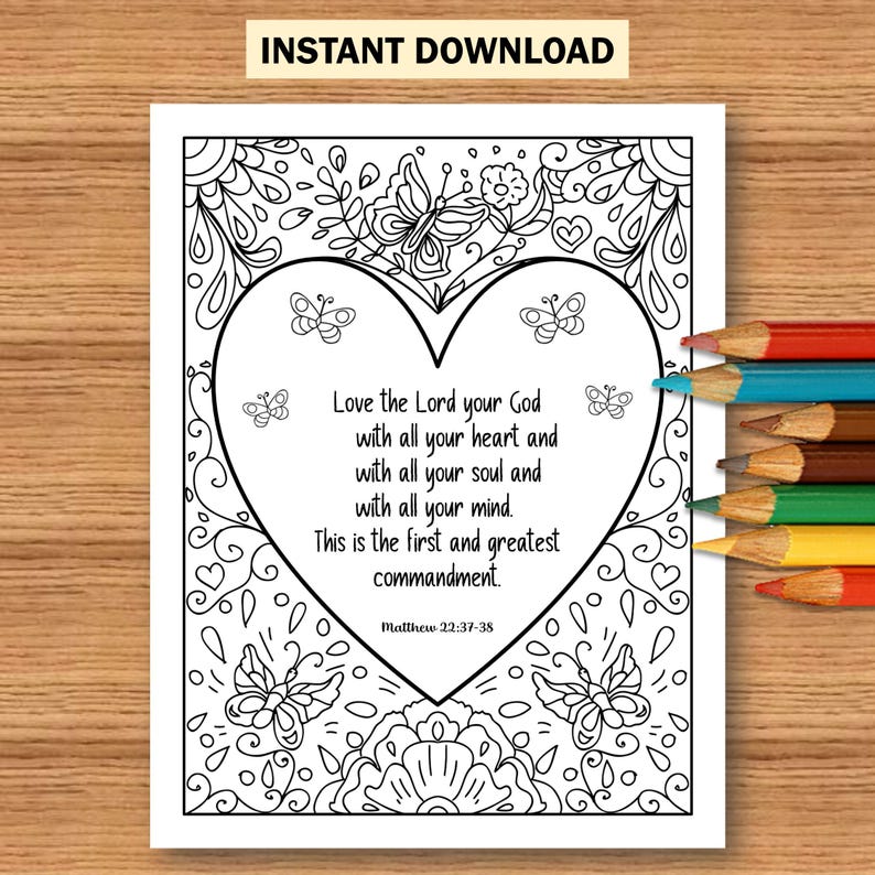 Matthew 22:37-38, Love the Lord Your God With All Your Heart, Printable ...