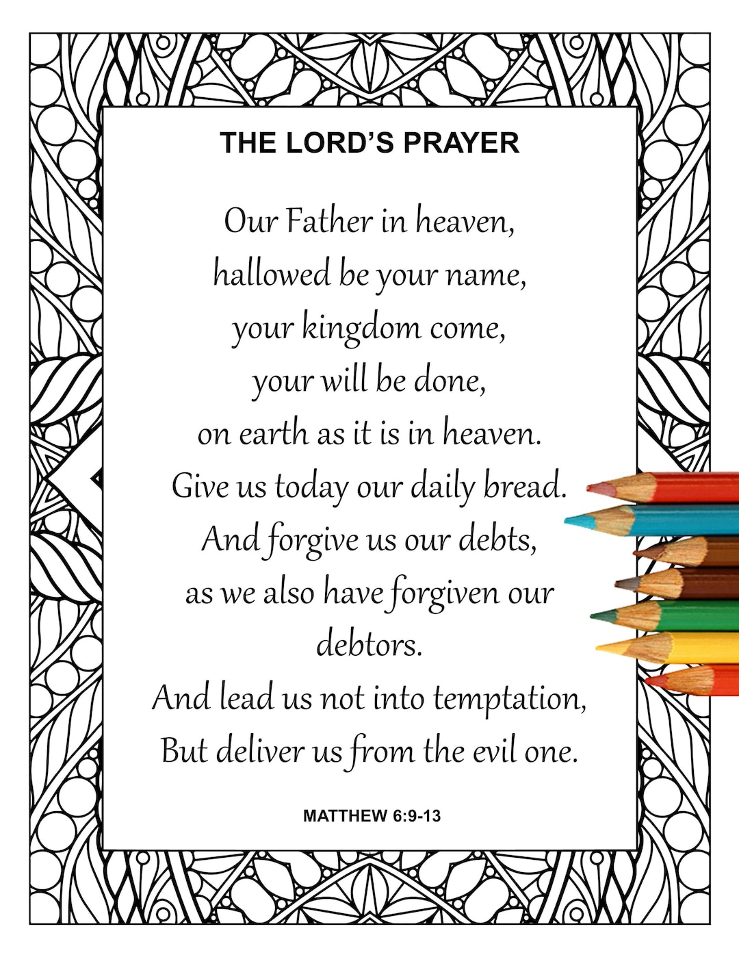 The Lord's Prayer, Matthew 6:9-13, Our Father in Heaven, Printable ...