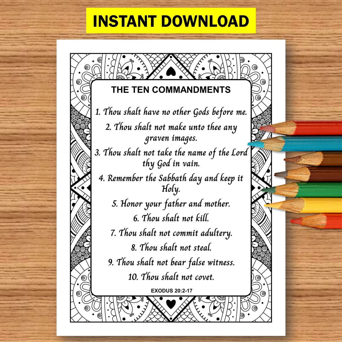 The Ten Commandments Coloring Page: Bible Verse Wall Art (PDF) - Etsy