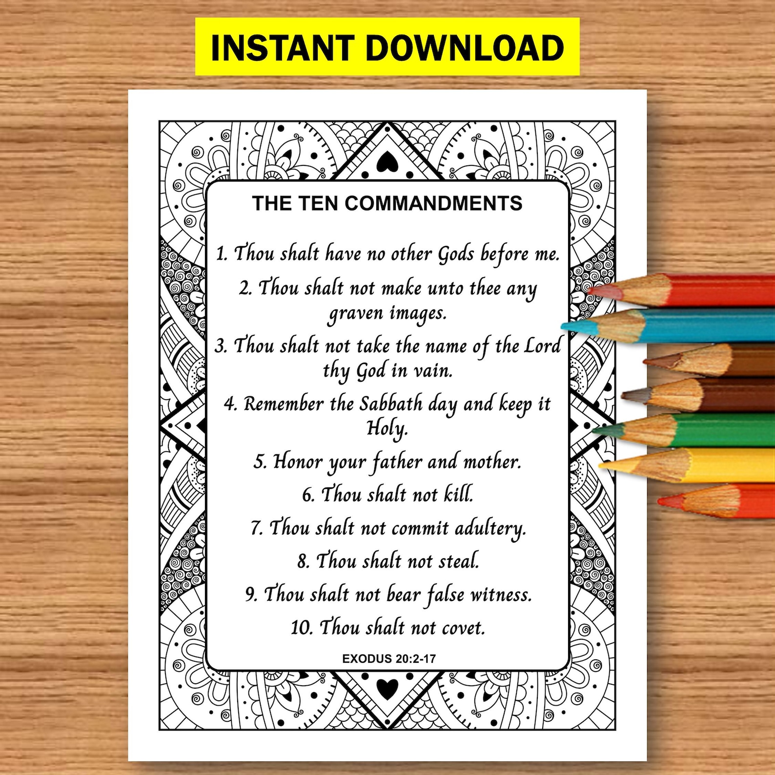The Ten Commandments Coloring Page: Bible Verse Wall Art (PDF) - Etsy