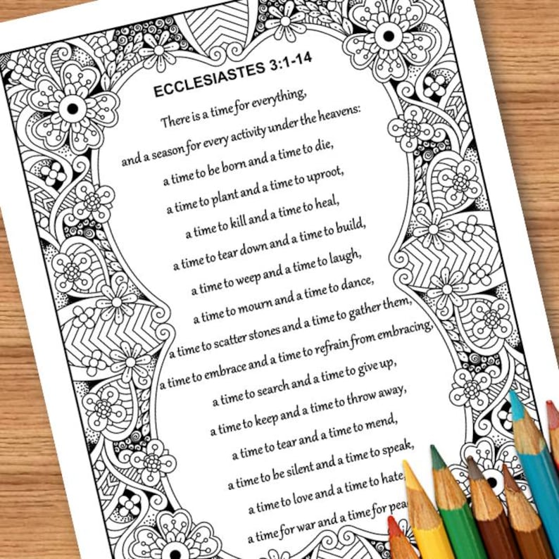 Ecclesiastes 3:1-14 Coloring Page, Bible Verse Scripture Art (digital ...