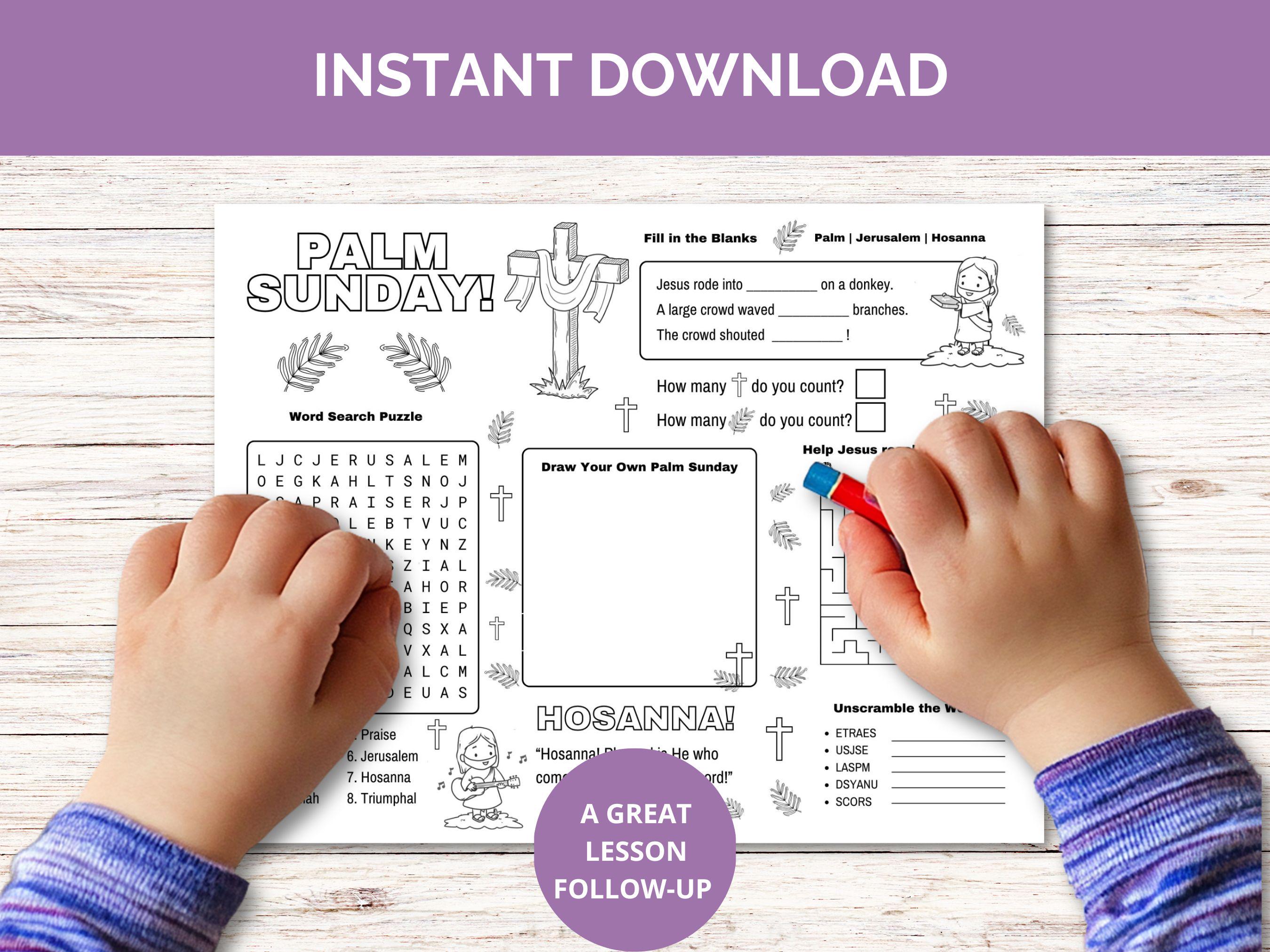 Palm Sunday Bible Activity Coloring Placemat, Sunday School Craft for ...