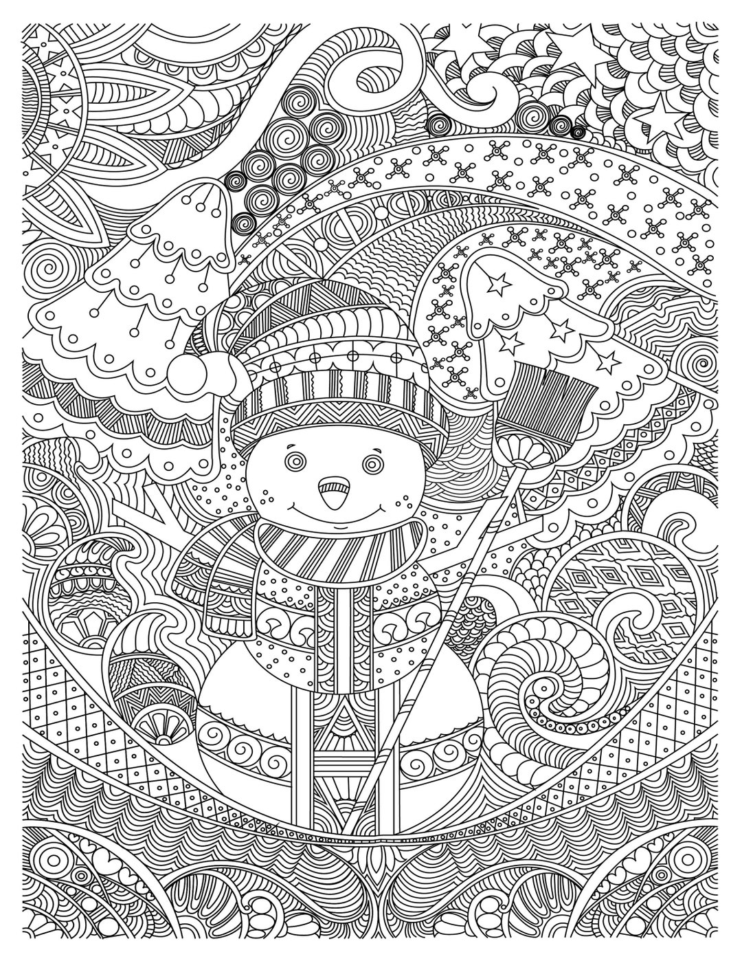 Snowman - PDF Zentangle Coloring Page - Etsy