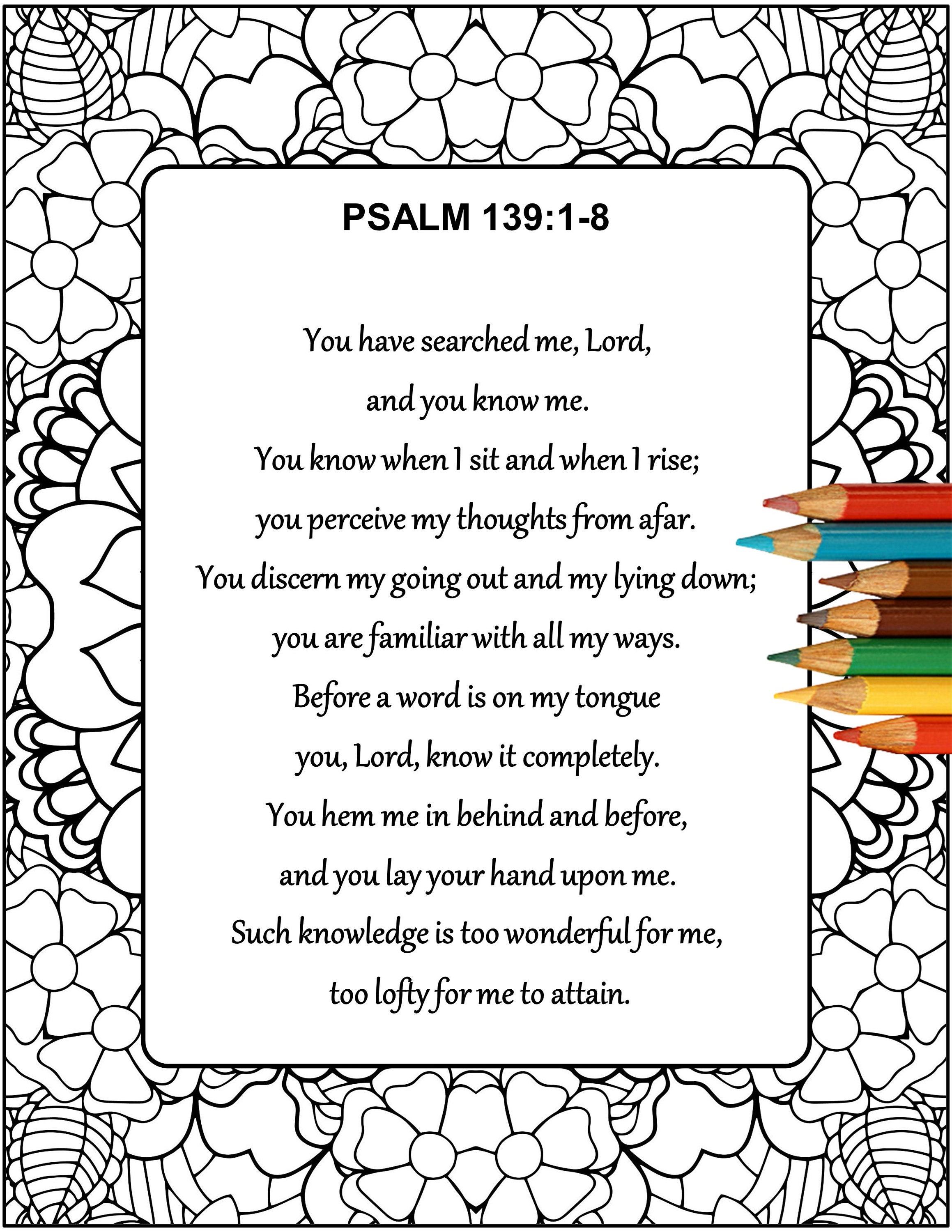 Psalm 139:1-8, Printable Bible Verse Coloring, Scripture Coloring Pages ...