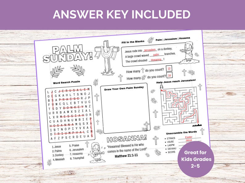 Palm Sunday Bible Activity Coloring Placemat, Sunday School Craft for ...