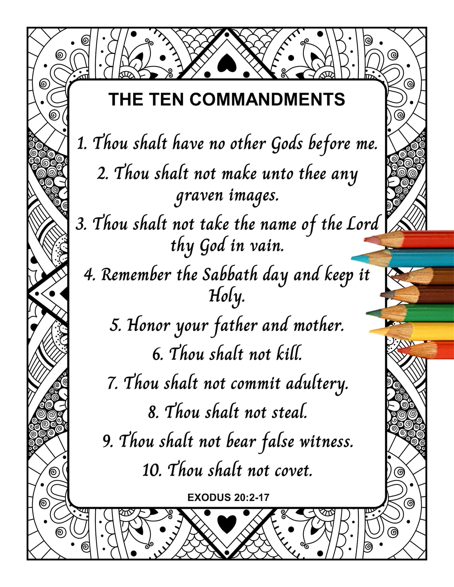 The Ten Commandments Coloring Page: Bible Verse Wall Art (PDF) - Etsy
