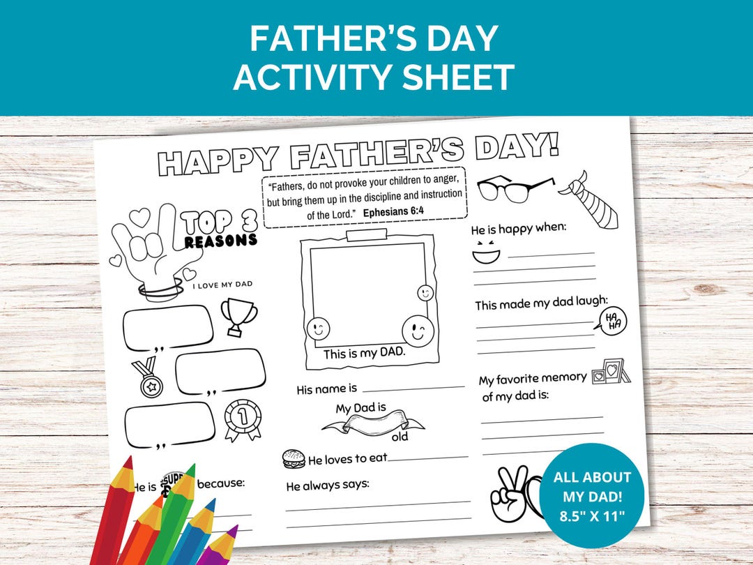 Fathers Day Bible Activity Coloring Placemat, All About My Dad, Sunday ...