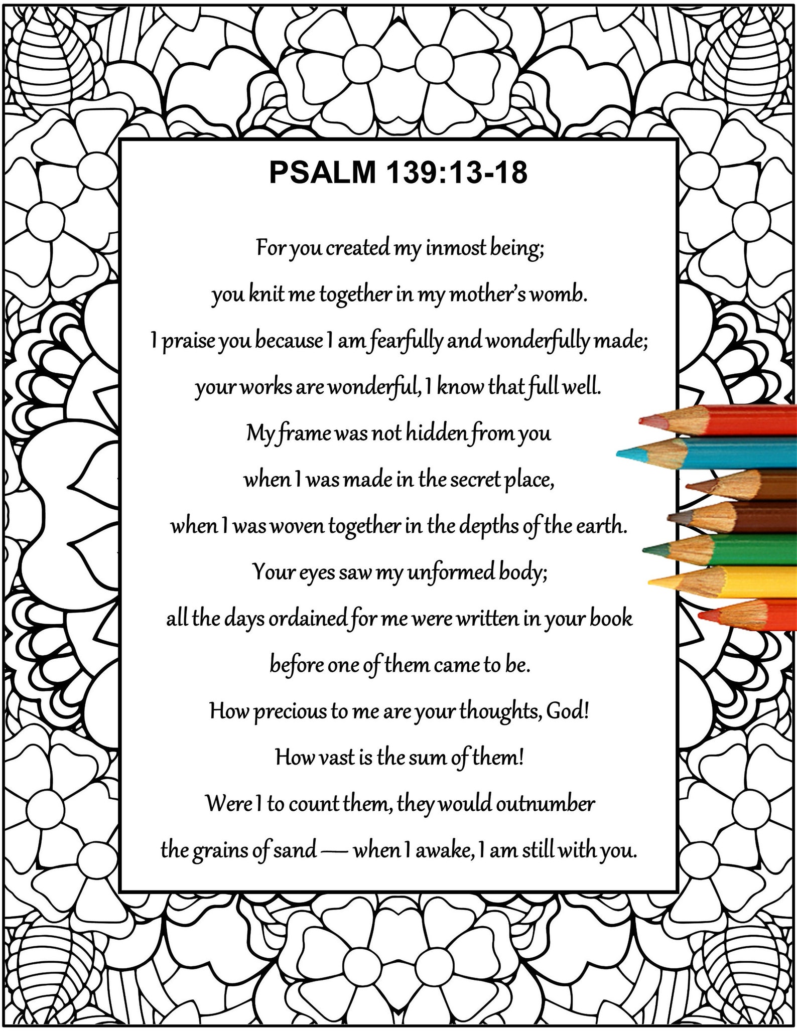 Psalm 139 Coloring Page: Christian Bible Activity for Kids (PDF ...