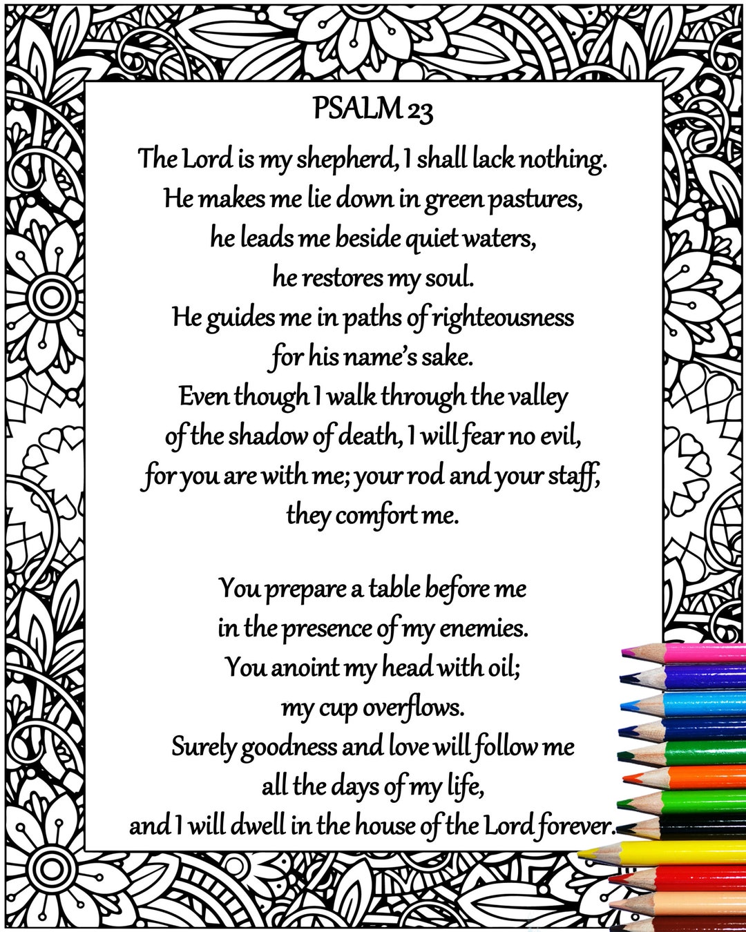 Psalm 23 Coloring Page: Bible Verse Scripture Art (digital Download) - Etsy