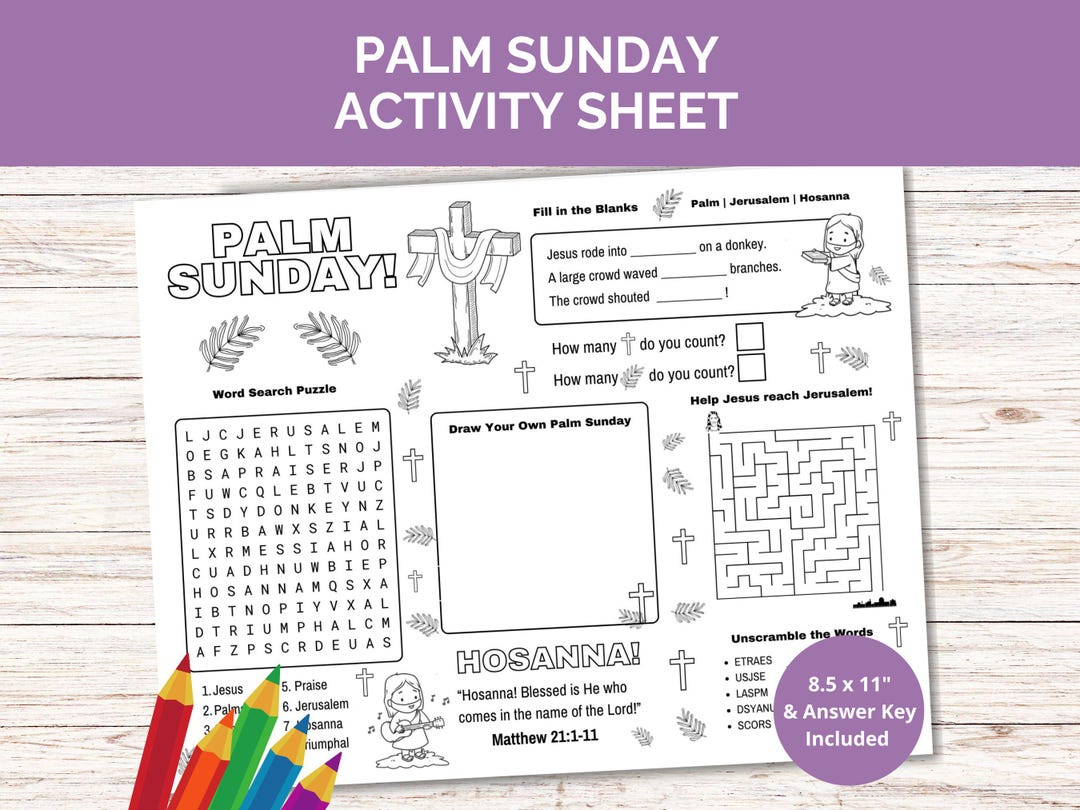 Palm Sunday Bible Activity Coloring Placemat, Sunday School Craft for ...