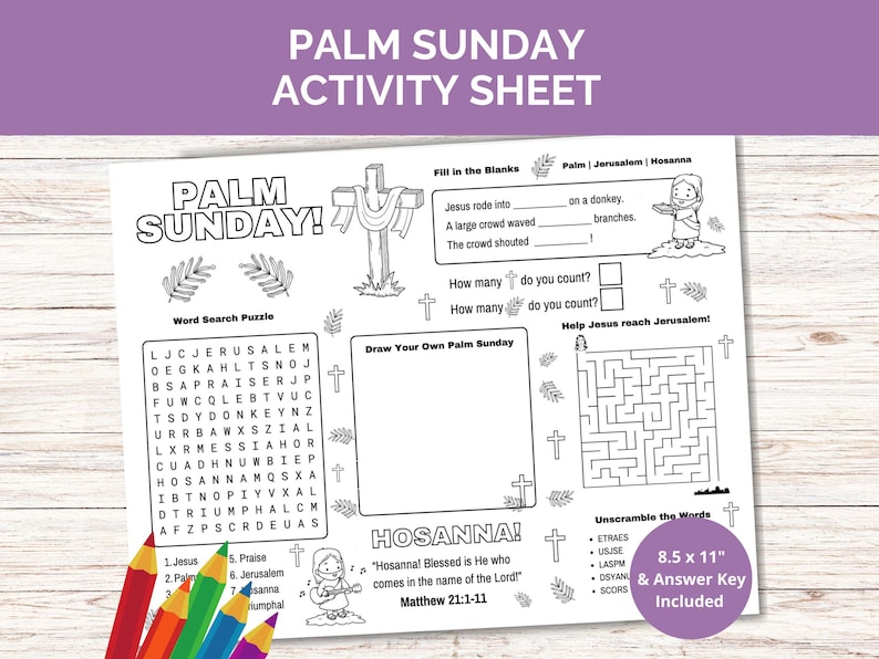 Palm Sunday Bible Activity Coloring Placemat, Sunday School Craft for ...