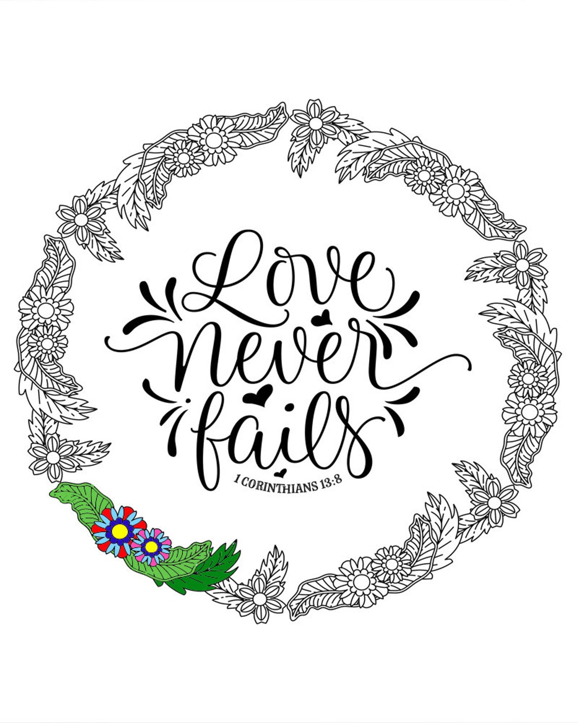 1 Corinthians 13:8, Love Never Fails, Scripture Coloring Page ...