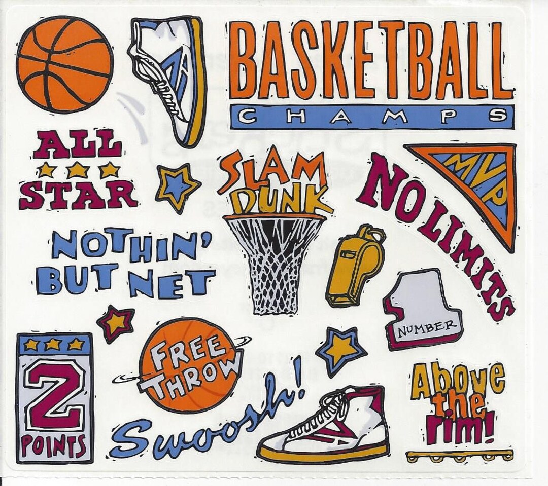 Basketball Stickers ~ Swoosh! ~ All Star ~ Nothin but Net ~ Slam Dunk ...