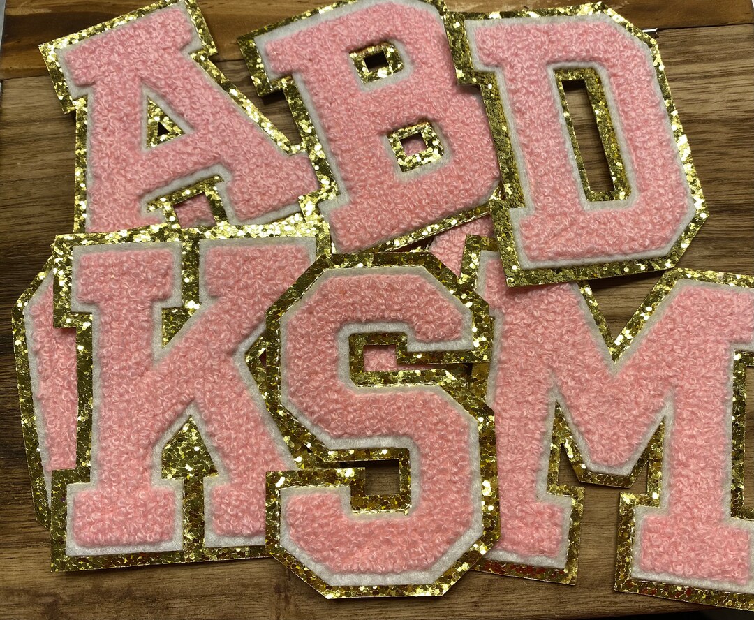 High Quality Chenille Glitter Varsity Letters Patches Iron on Sew Gold ...