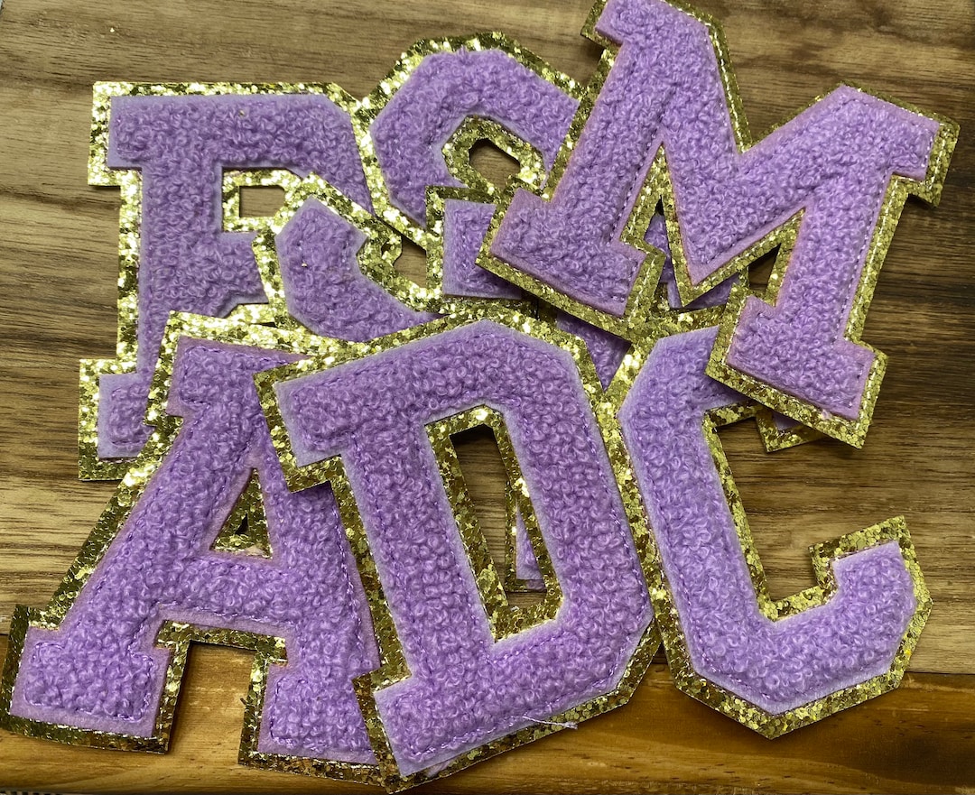 High Quality Chenille Glitter Varsity Letters Patches Sew on ONLY Gold ...