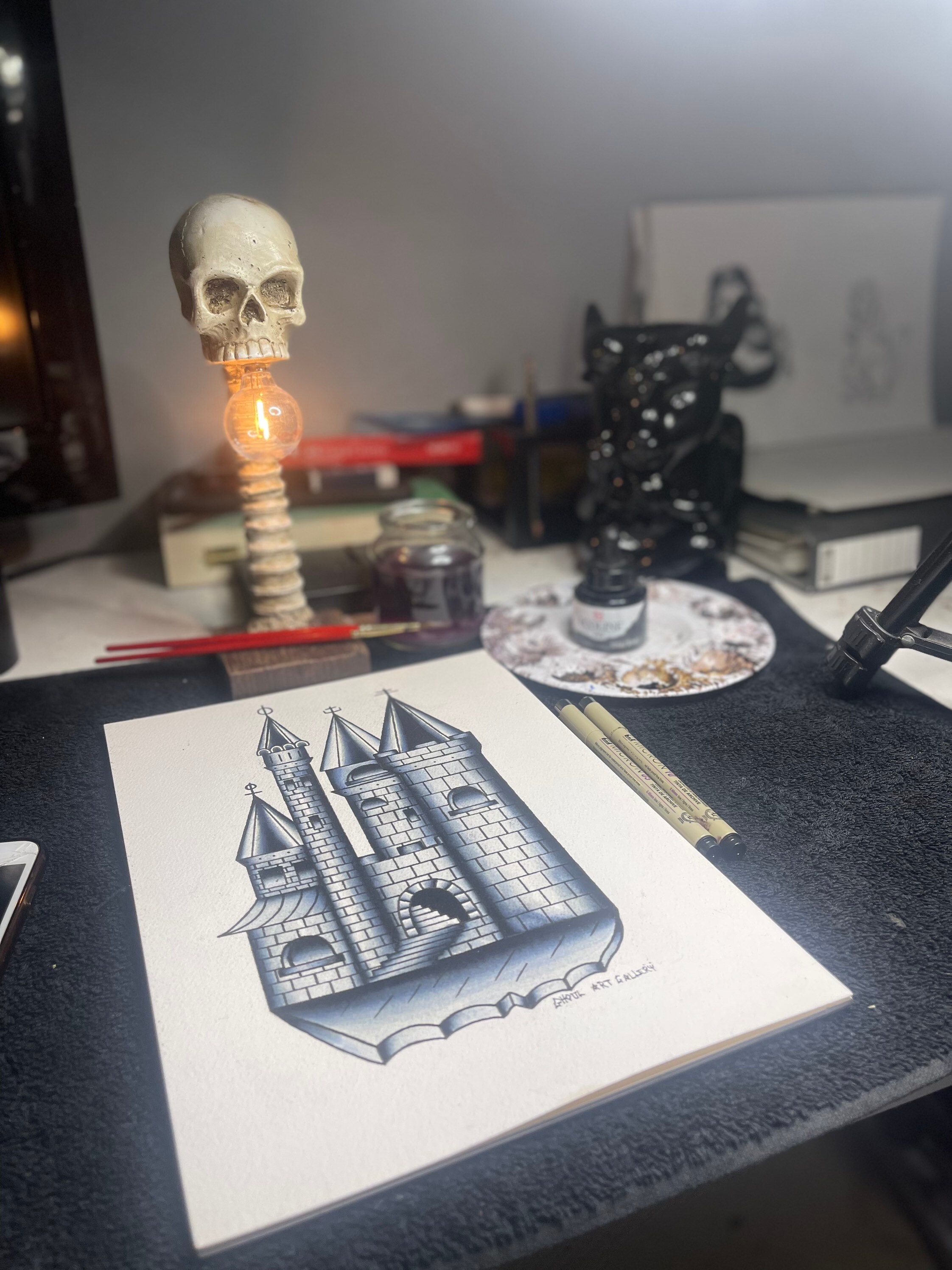 Gothic Castle Black Traditional Flash Painting - Etsy