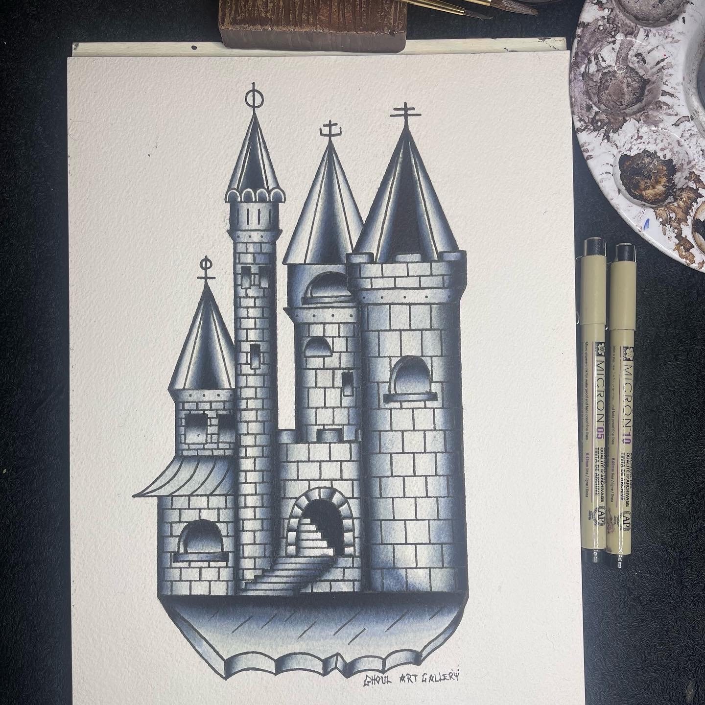 Gothic Castle Black Traditional Flash Painting - Etsy