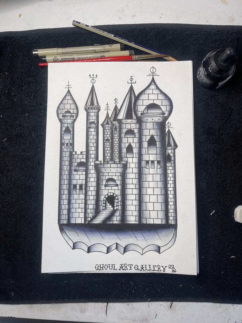 Gothic Castle Black Traditional Flash Painting - Etsy