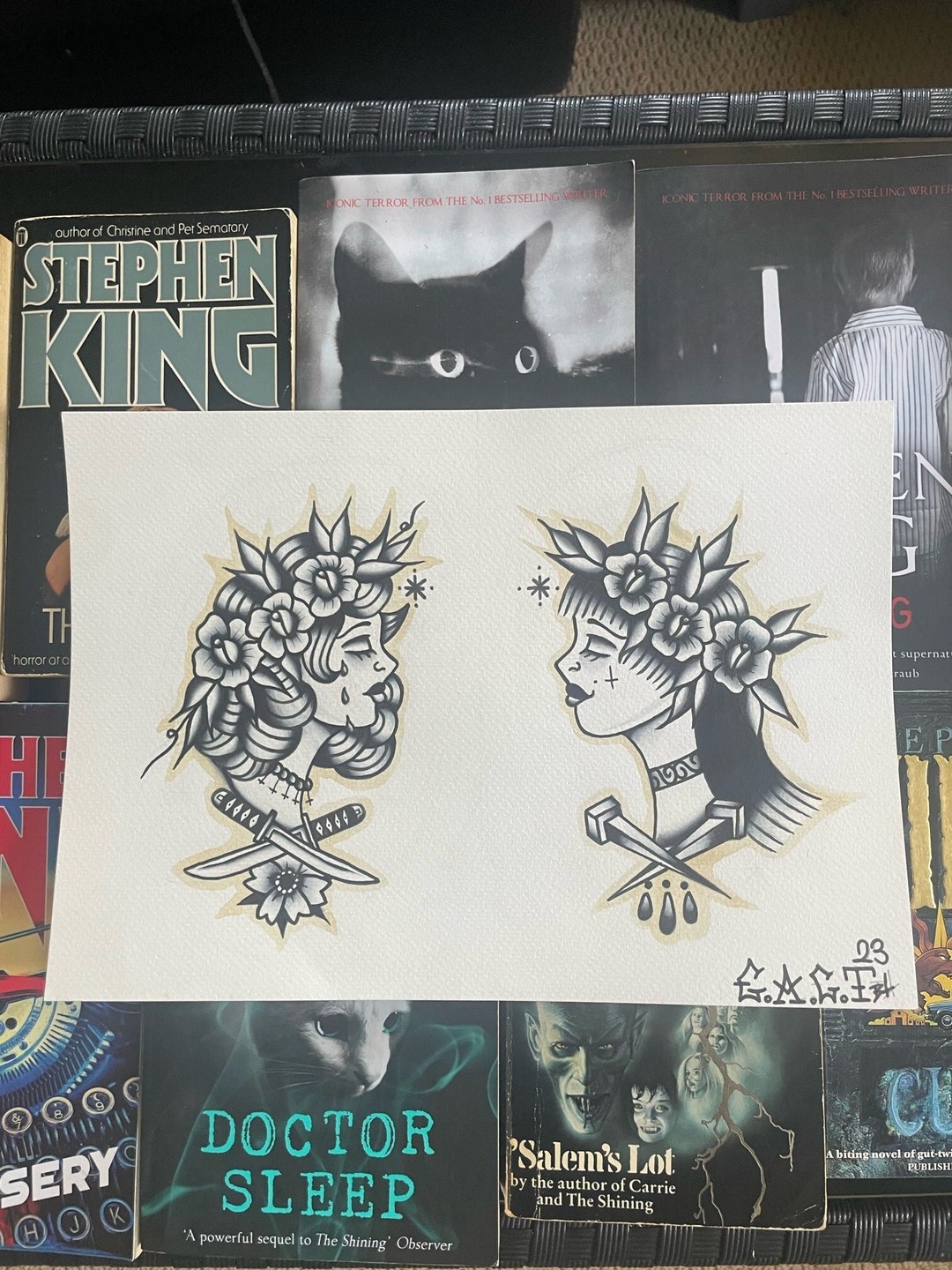 Black Traditional Tattoo Flash Portrait - Two Ladys - Etsy