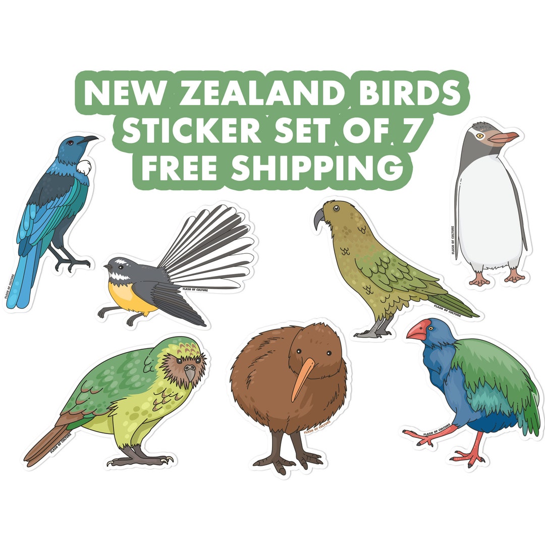 New Zealand Birds Sticker Collection, Kiwi, Tui, Kakapo, Fantail, Kea ...