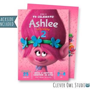 Trolls Poppy Invitations, Trolls Birthday Invitation, Trolls Party ...