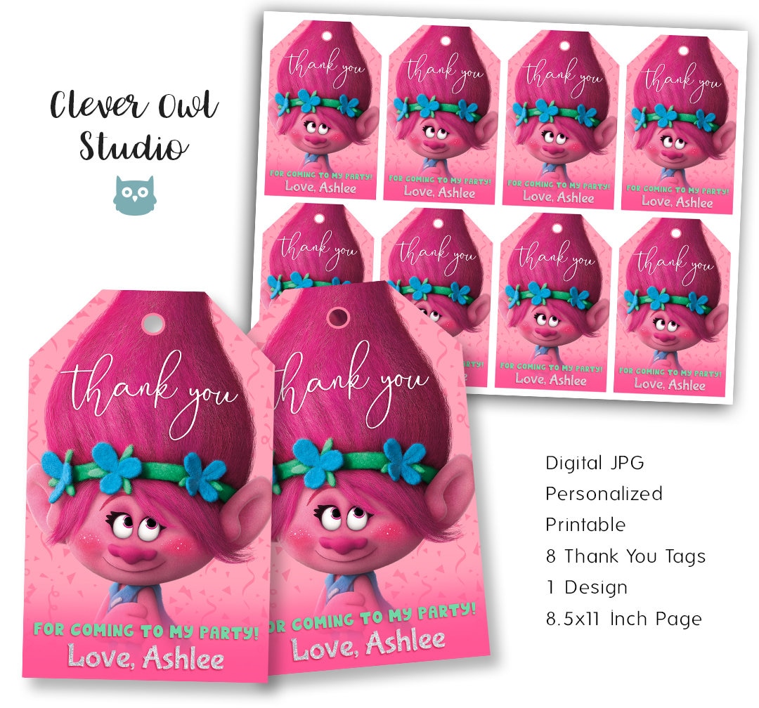Trolls Thank You Tags, Trolls Tags, Trolls Party, Trolls Poppy Tags ...