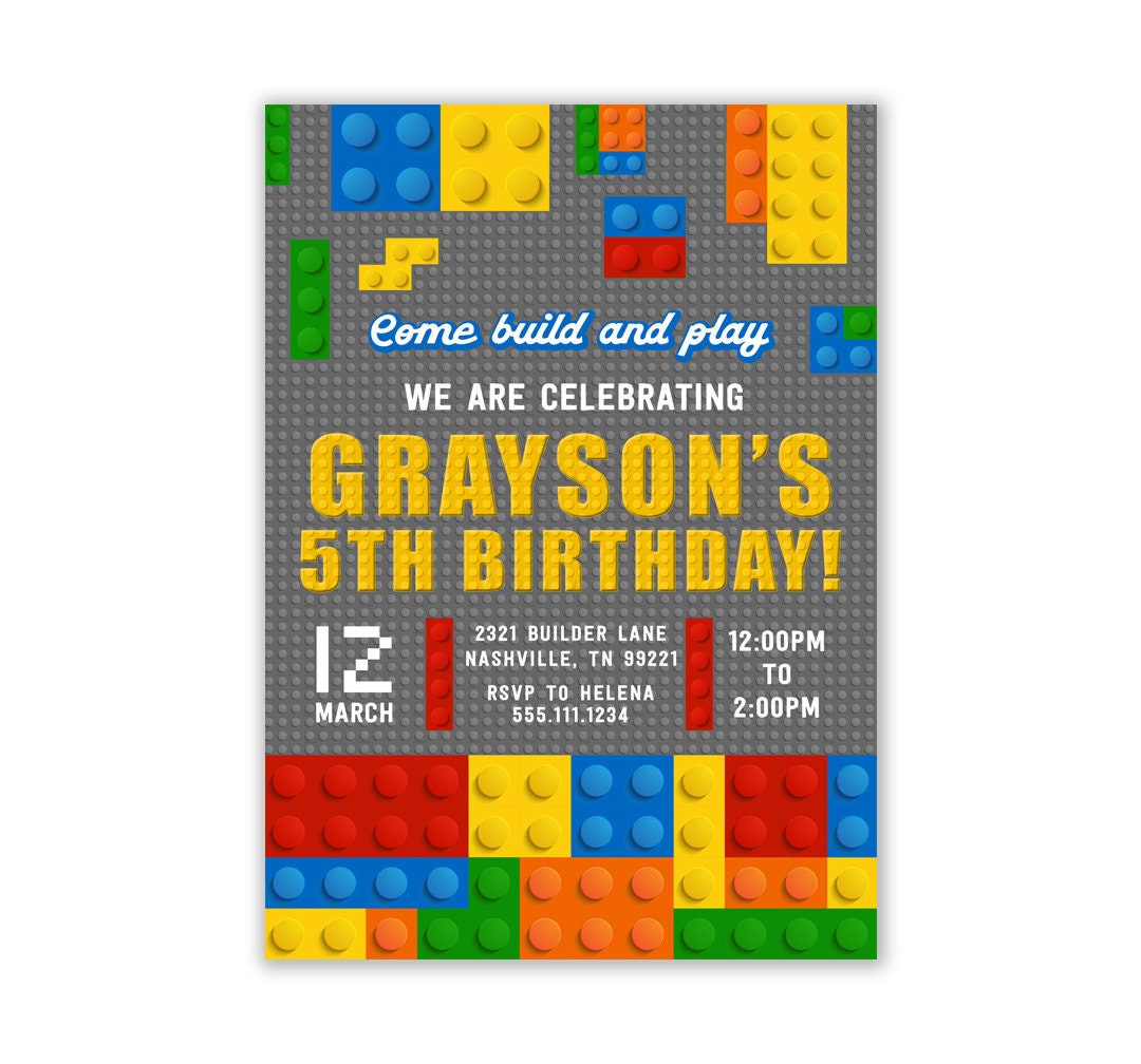 Building Blocks Invitation, Blocks Birthday Party, Builders, Building ...