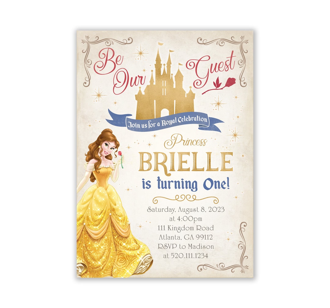 Beauty and the Beast Invitation, Princess Belle Birthday Invitations ...
