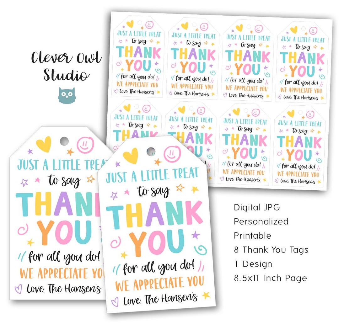 Simple Thank You Tags, Teacher Tags, Appreciation Gift Tags, Teacher ...