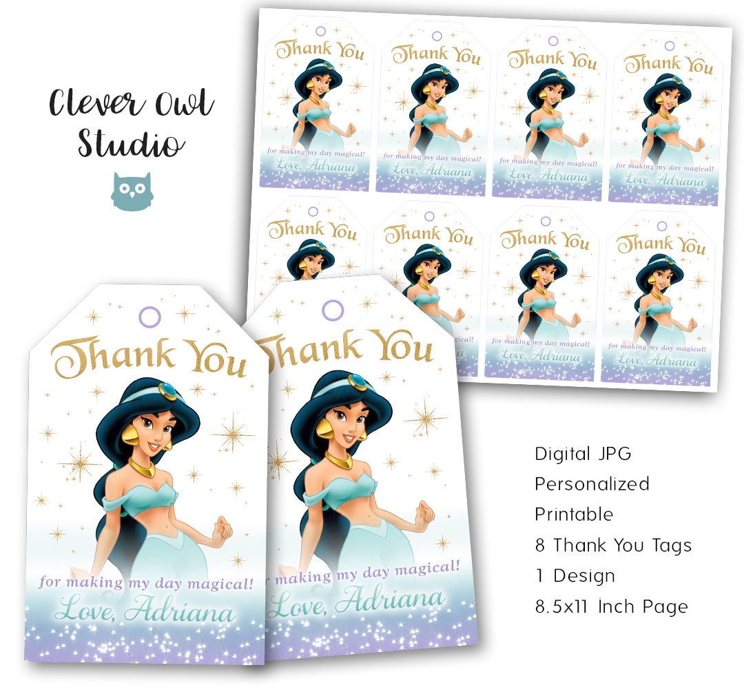 Princess Jasmine Thank You Tags, Princess Jasmine Tags, Jasmine Party ...