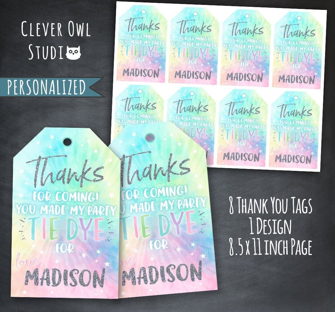 Tie Dye Thank You Tags Tie Dye Party Tags Tie Dye Birthday | Etsy