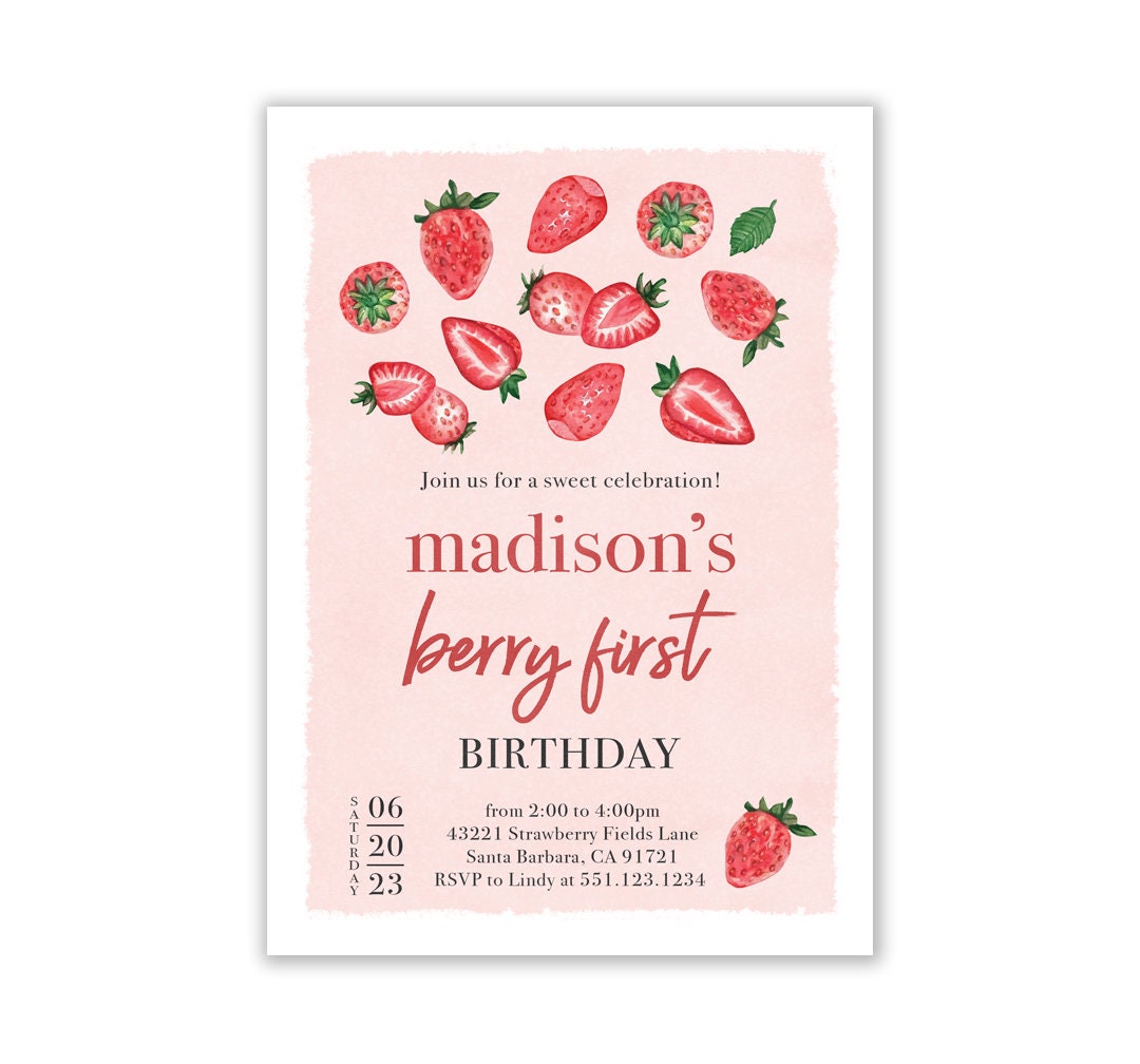 Berry First Birthday Invitation, Strawberry Invitation, Berry Sweet ...