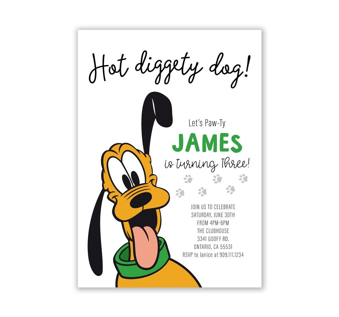 Pluto Birthday Invitation, Mickey and Friends Invitation, Mickey ...