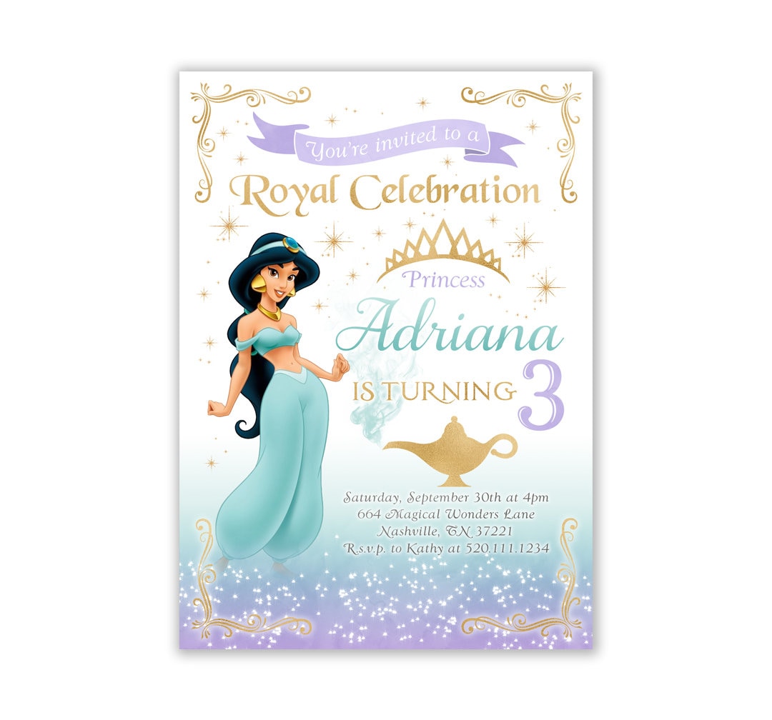 Princess Jasmine Invitation, Princess Jasmine Birthday Invitation ...
