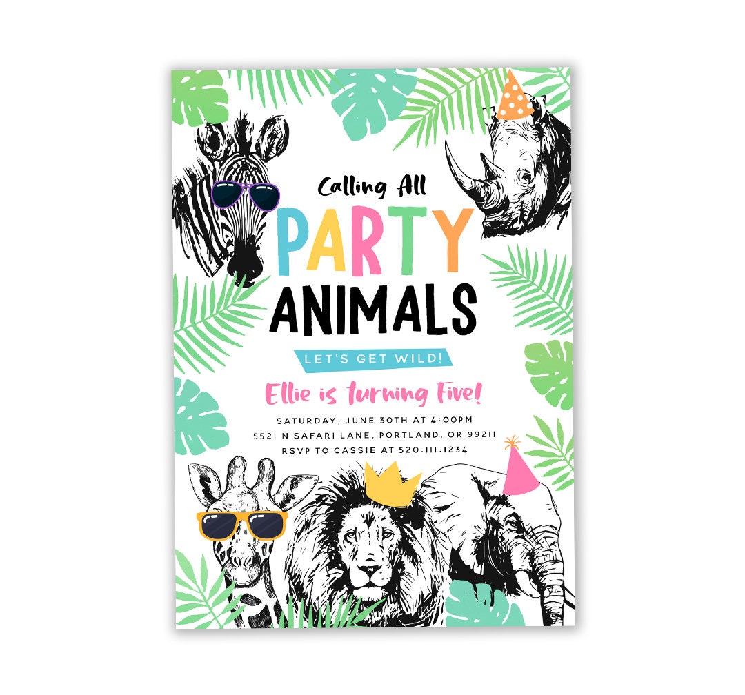 Party Animals Invitation, Safari Animals Invitation, Safari Birthday ...