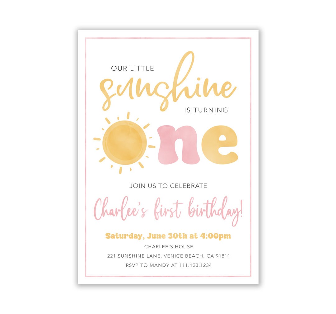Sunshine Birthday Invitation, Little Sunshine Invitation, Boho Sun ...