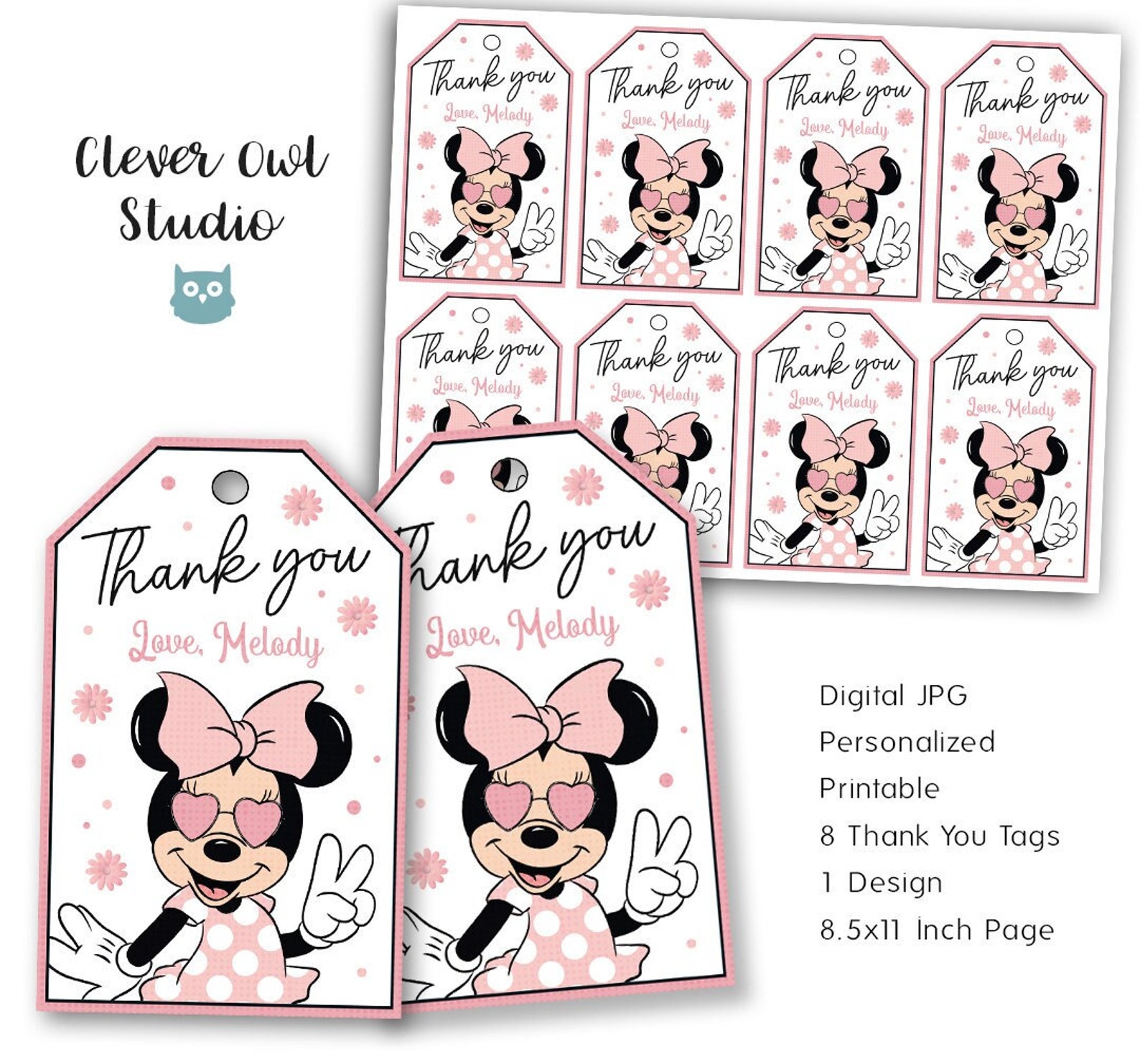 Minnie Mouse Thank You Tags, Minnie Mouse Tags, Minnie Mouse Party ...