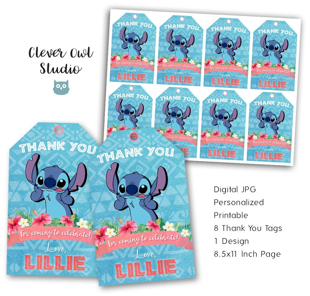 Lilo and Stitch Thank You Tags, Stitch Tags, Lilo and Stitch Party ...