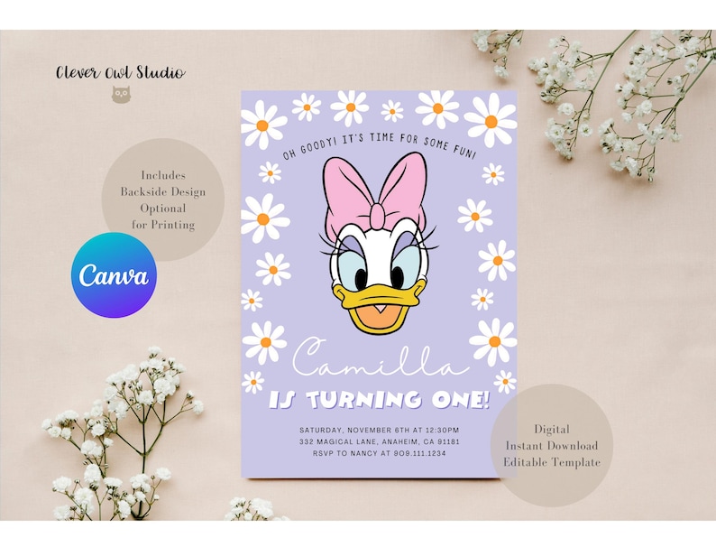 Daisy Duck Invitation, Daisy Duck Birthday Invitation, Daisy Duck ...