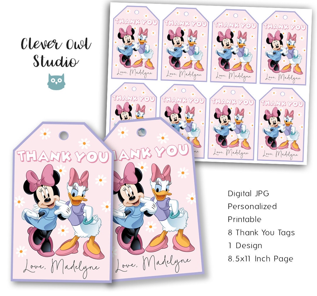 Minnie Mouse and Daisy Duck Thank You Tags, Minnie Daisy Tag, Minnie ...