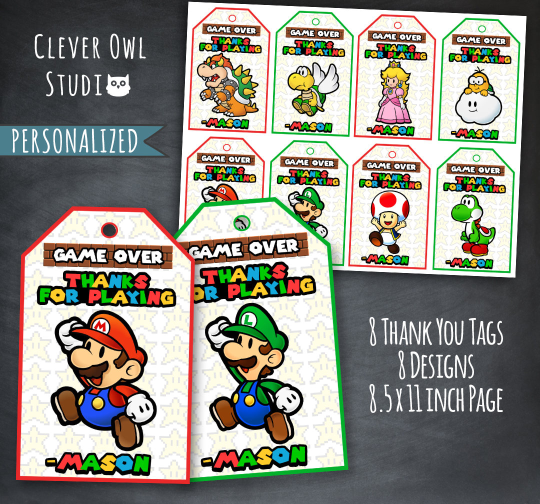 Super Mario Thank You Tags, Super Mario Tags, Super Mario Party, Super ...