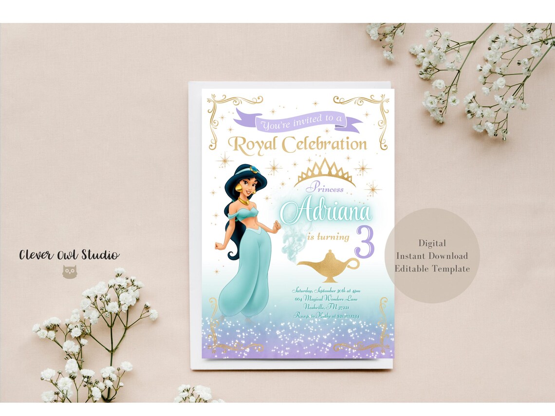 Princess Jasmine Birthday Invitation, Royal Party (digital Invite) - Etsy