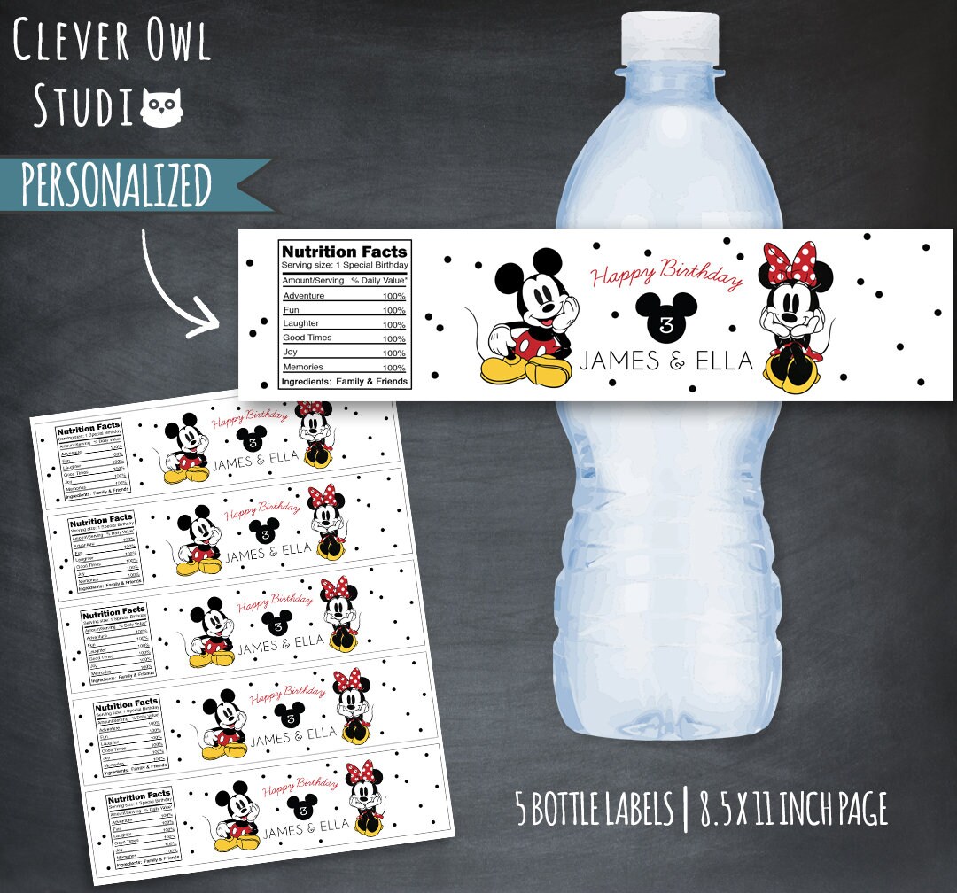 Mickey Mouse Bottle Labels, Minnie Bottle Labels, Mickey and Minnie ...