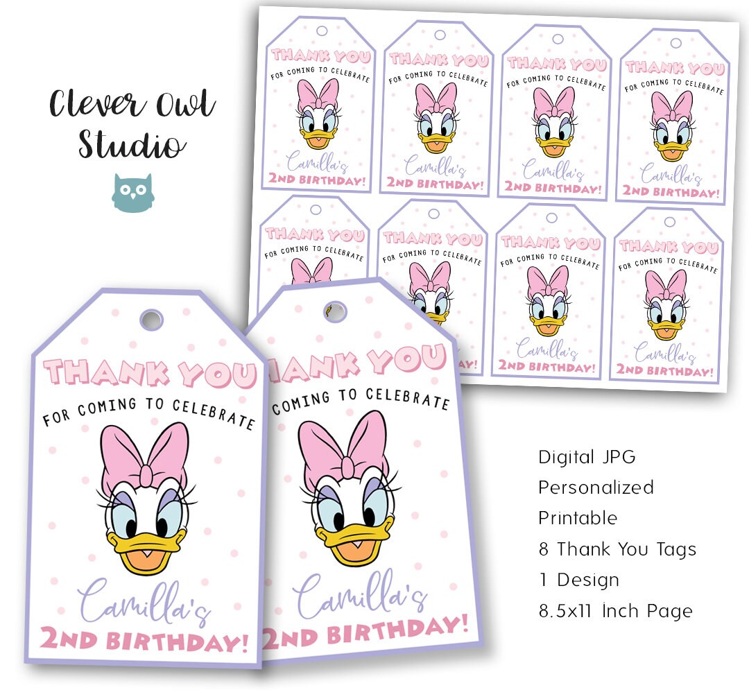 Daisy Duck Thank You Tags, Daisy Duck Tags, Daisy Duck Party, Daisy ...