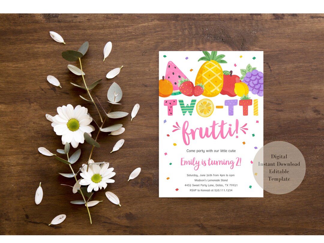 Two-tti Frutti Birthday Invitation, Editable 2nd Birthday Party Invite ...
