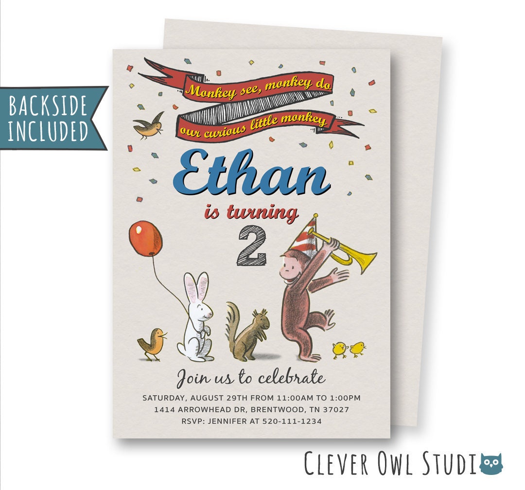 Curious George Invitations Curious George Birthday | Etsy