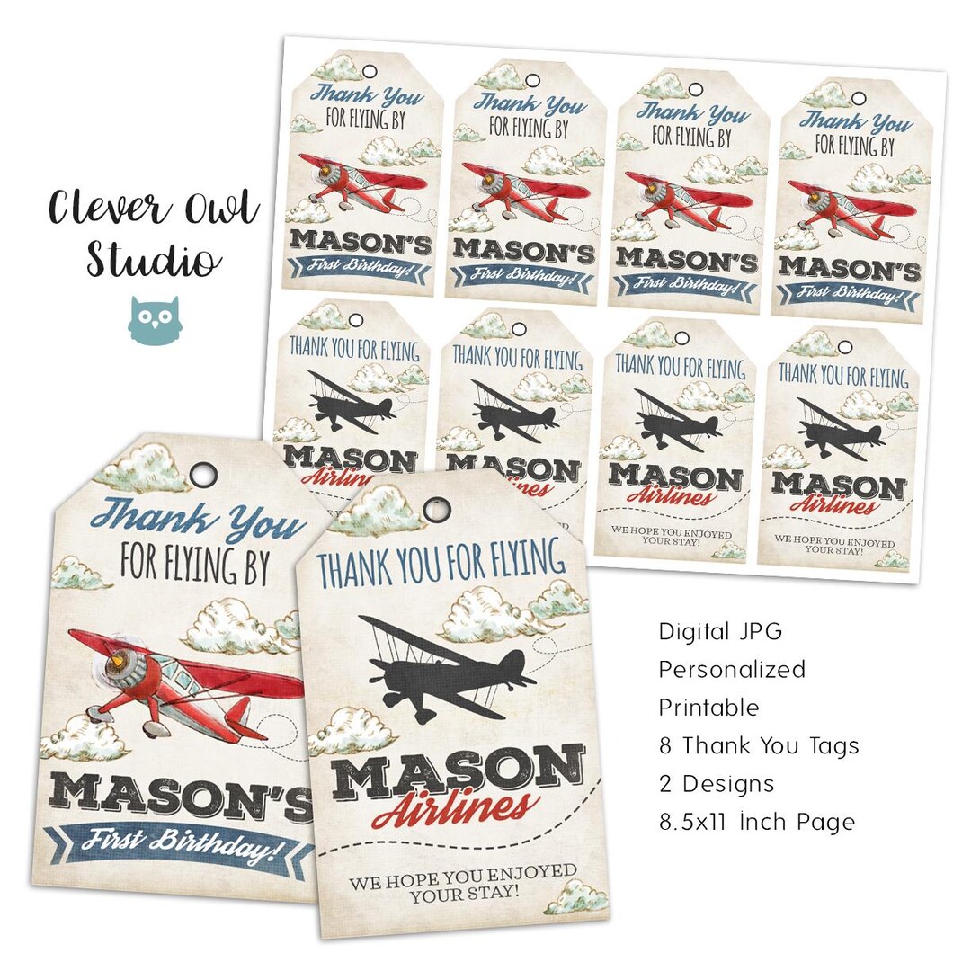 Airplane Thank You Tags, Airplane Tags, Planes Tags, Airplane Pilot ...