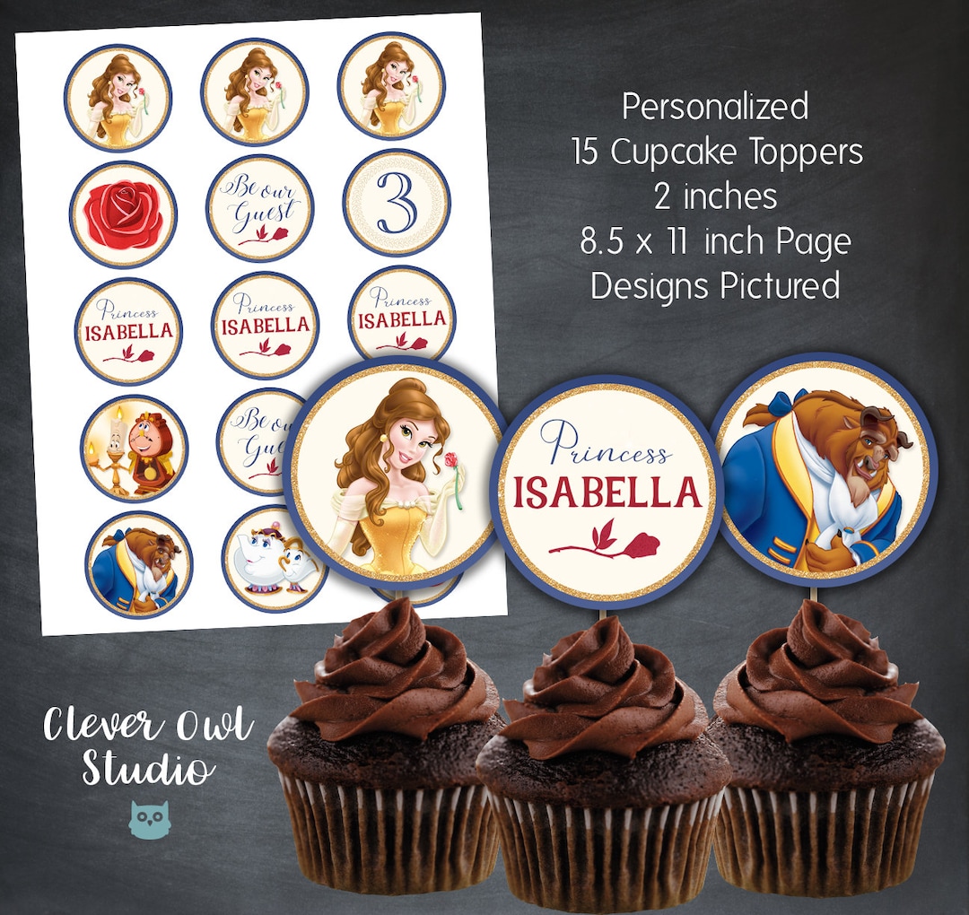 Beauty and the Beast Cupcake Toppers, Beauty and the Beast Circle Tags ...